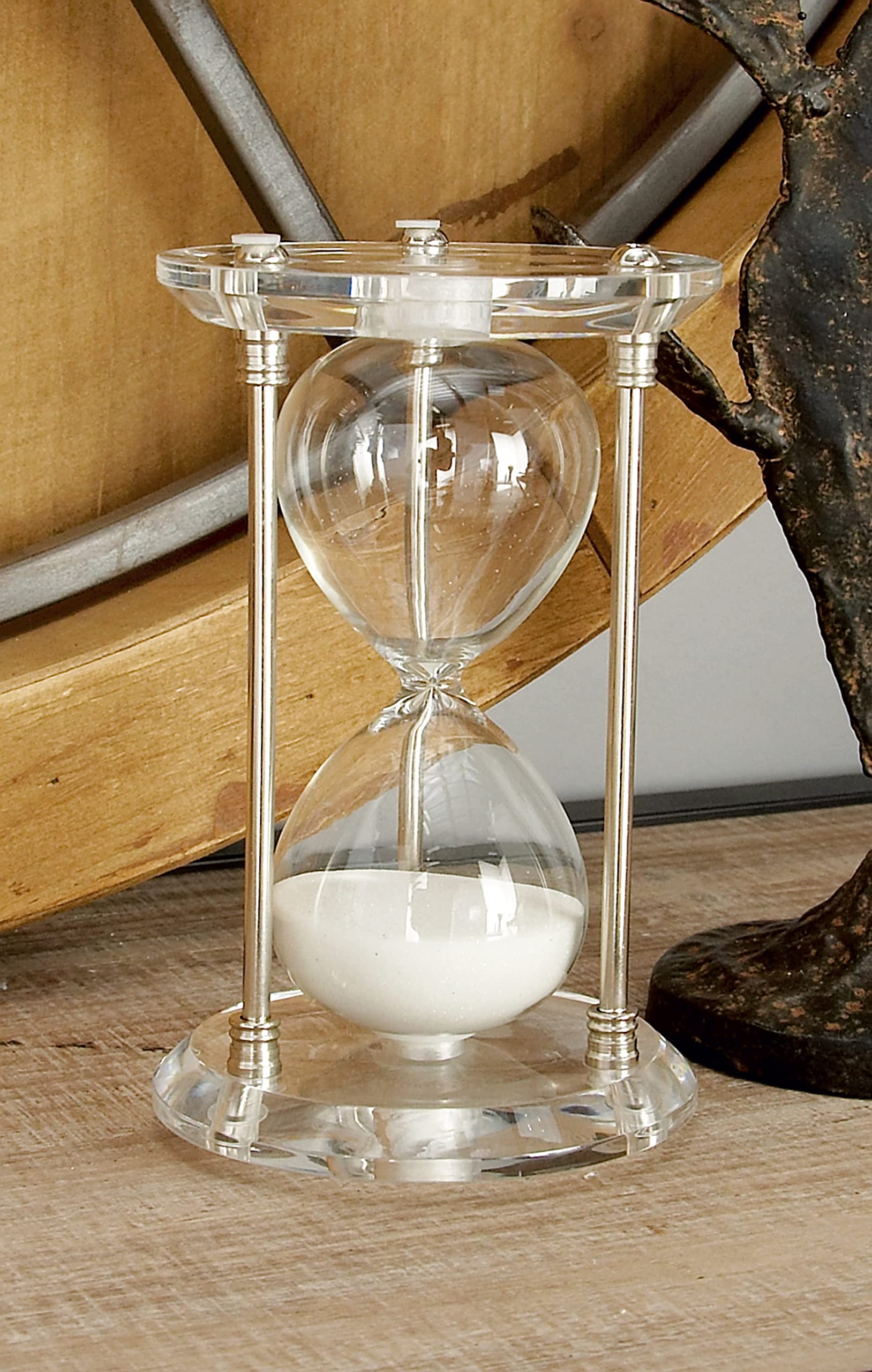 Deco 79 The Novogratz Metal Hourglass Sand Timer with Acrylic Base, 4" x 4" x 6", Silver