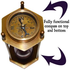 5.75" Brass Pirate Hourglass, Nautical Maritime Decoration with Functional 2 Minute Timer and Navigation Compasses by SciencePurchase