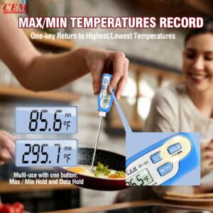 CEM Instant Read Meat Thermometer for Grill and Cooking. Best Waterproof Ultra Fast Thermometer with Backlight & Calibration. Digital Food Probe for Kitchen, Outdoor Grilling and BBQ!