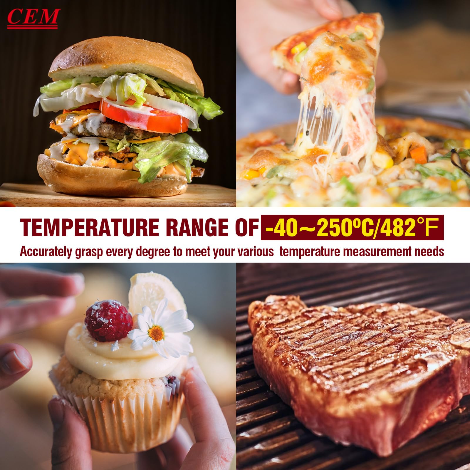 CEM Instant Read Meat Thermometer for Grill and Cooking. Best Waterproof Ultra Fast Thermometer with Backlight & Calibration. Digital Food Probe for Kitchen, Outdoor Grilling and BBQ!