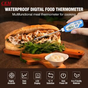 CEM Instant Read Meat Thermometer for Grill and Cooking. Best Waterproof Ultra Fast Thermometer with Backlight & Calibration. Digital Food Probe for Kitchen, Outdoor Grilling and BBQ!