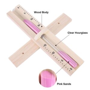 Biitfuu 15 Minutes Wooden Sandglass Timer Wall-Mounted Rotating Hourglass Timer Room Glass Sand Clock with Pink Sands for Sauna Room