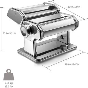 Pasta Machine, ISILER 9 Adjustable Thickness Settings Pasta Maker, 150 Roller Noodles Maker with Aluminum Alloy Rollers and Cutter for Pasta, Spaghetti, Fettuccini, Lasagna