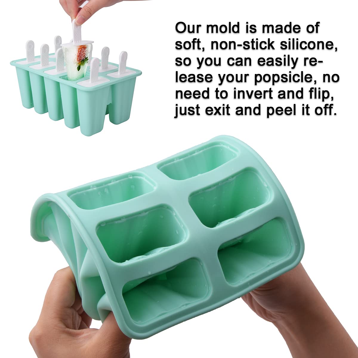 YSBER Popsicle Molds -10 Pieces Easy Release - Reusable BPA Free Silicone Ice Pop Molds Maker With Silicone Funnel & Cleaning Brush.