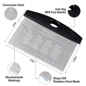 Ourokhome Dough Pastry Bench Cutter Scraper, Stainless Steel Pizza Cutter for Kitchen Baking, Dishwasher Safe, Anti-Wear Laser-Engraved Measuring Scale and Conversion Chart, 2 Pack, Black