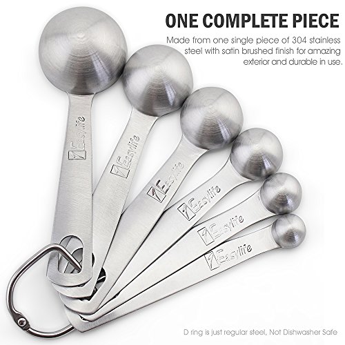 1Easylife 18/8 Stainless Steel Measuring Spoons, Set of 6 for Measuring Dry and Liquid Ingredients