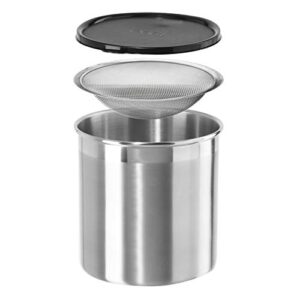 oggi stainless steel jumbo grease container with removable strainer and snug lid. perfect container for fryer oil, bacon drippings, lard and ghee oil. large capacity can - 1 gall / 4 qt / 3.75 lt