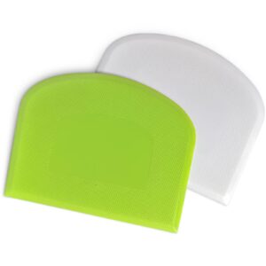 alltop bowl spatula & bench scraper,flexible plastic multipurpose kitchen pastry cutter tool,food scrappers for bread dough baking cake fondant icing,set of 2 pieces - white,green