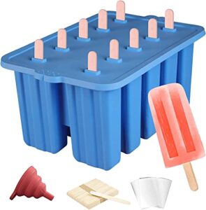 silicone popsicles molds,popcylce molds,food grade reusable popsicle molds for kids,homemade popsicles molds,ice cream mold,ice pop molds maker with popsicle stick,popsicle bag,funnel (blue)