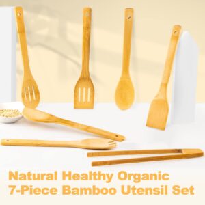 Wooden Spoons for Cooking 7-Piece, Kitchen Nonstick Bamboo Cooking Utensils Set, Durable and Healthy Bamboo Wooden Spatula Spoon for Cooking, Eisinly