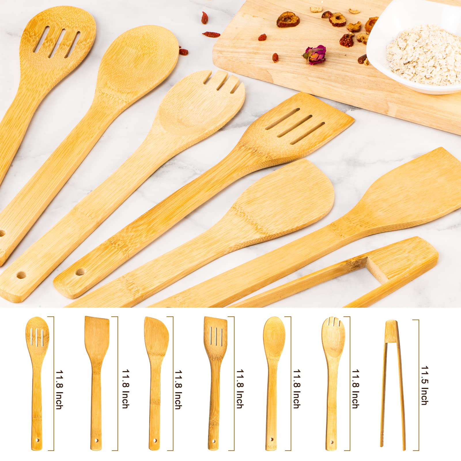 Wooden Spoons for Cooking 7-Piece, Kitchen Nonstick Bamboo Cooking Utensils Set, Durable and Healthy Bamboo Wooden Spatula Spoon for Cooking, Eisinly