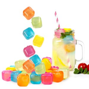 reusable plastic ice cubes 25 pack colorful refreezable ice cubes for drinks, whiskey, vodka or coffee, washable non-melting ice cubes non-diluting