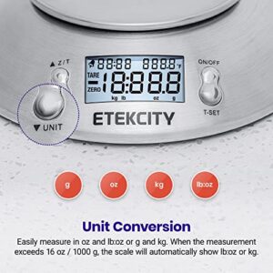 Etekcity Food Kitchen Scale with Bowl, Digital Weight Scale for Food Ounces and Grams, Cooking and Baking, Timer, and Temperature Sensor, 2.06 QT, Stainless Steel