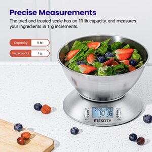 Etekcity Food Kitchen Scale with Bowl, Digital Weight Scale for Food Ounces and Grams, Cooking and Baking, Timer, and Temperature Sensor, 2.06 QT, Stainless Steel