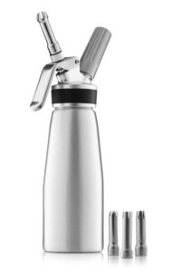 aluminum whipped cream dispenser with 3 nozzles, brush & recipe guide