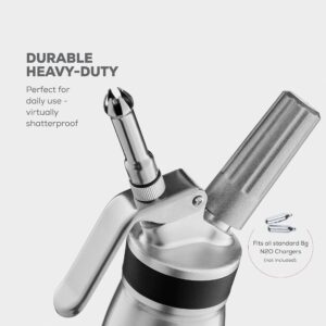 Aluminum Whipped Cream Dispenser with 3 Nozzles, Brush & Recipe Guide