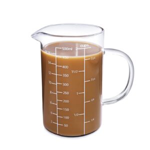 glass measuring cup, [insulated handle, v-shaped spout], 77l high borosilicate glass measuring cup for kitchen or restaurant, easy to read, 500 ml (0.5 liter, 2 cup)