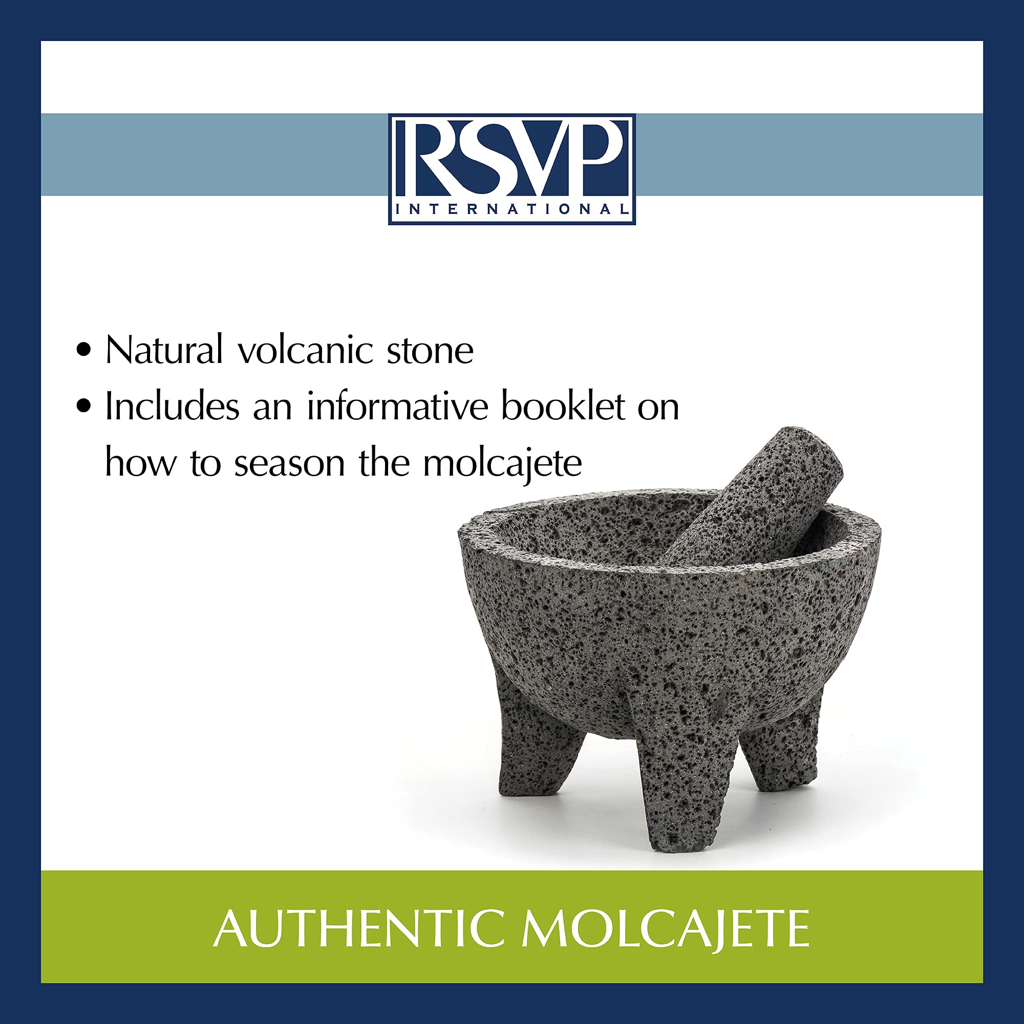 RSVP International Authentic Mexican Molcajete, 8.5" x 5", Natural Volcanic Stone