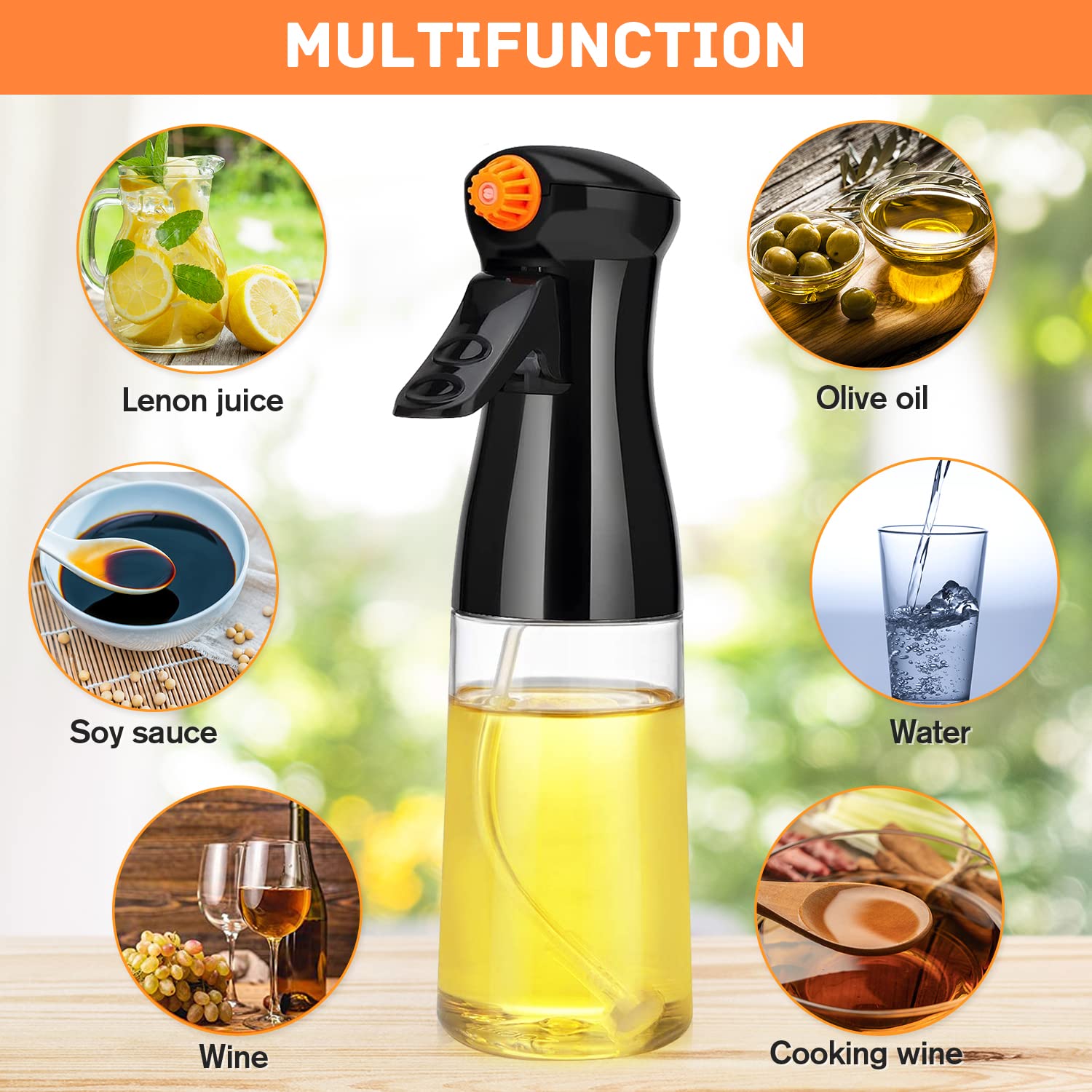 Showvigor Olive Oil Sprayer for Cooking- 200ml Rotatable Nozzle Olive Oil Spray Bottle Premium Oil Mister with Brush Oil Spritzer for Air Fryer, BBQ, Salad, Baking,Grilling Kitchen Gadgets(Black)