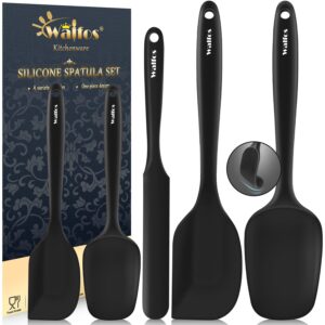 walfos silicone spatula set of 5 - (600°f) high heat resistant kitchen scraper spatulas, one-pieces seamless design, perfect for cooking mixing & baking - bpa free and dishwasher safe,black