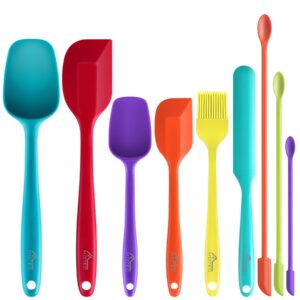 hotec silicone spatula set kitchen utensils for baking cooking mixing heat resistant non stick cookware food grade bpa free dishwasher safe (multi-color) set of 9