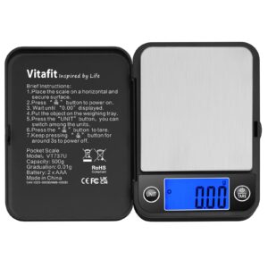 vitafit 500g digital pocket gram scale 0.01g accuracy, weighing professional since 2001, high precision scale grams for: lab, food, kitchen, coffee, jewelry; black