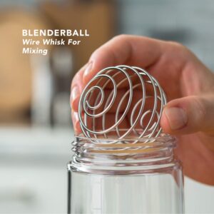 Whiskware Glass BlenderBall Whisk Leak Proof Salad Dressing Shaker Bottle with Auto Closing Lid for No Spills, 2.5 Cups, White