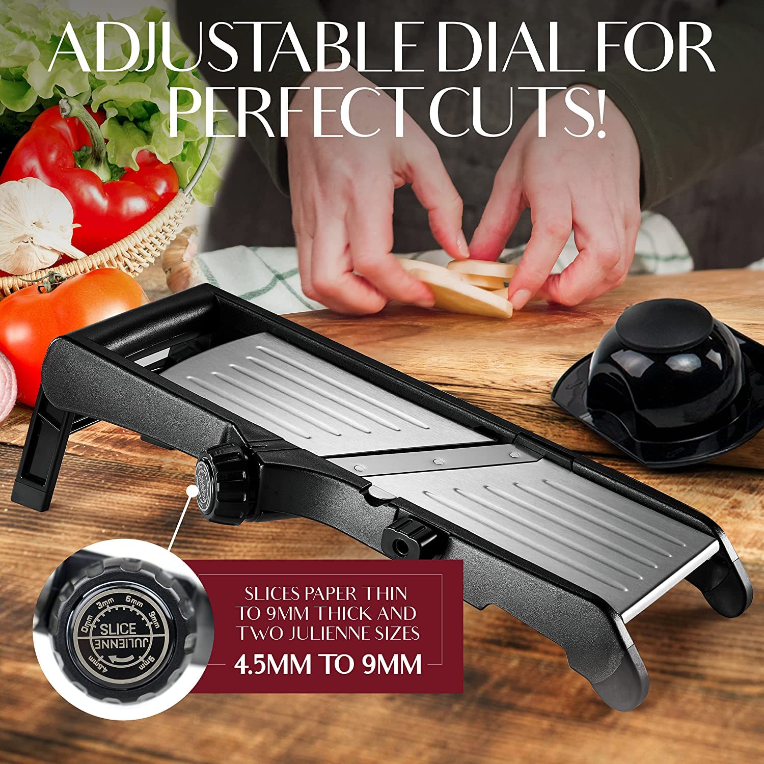 Mandoline Food Slicer, Adjustable Stainless Steel with Waffle Fry Cutter Crinkle Cut Potato Chip Vegetable Onion