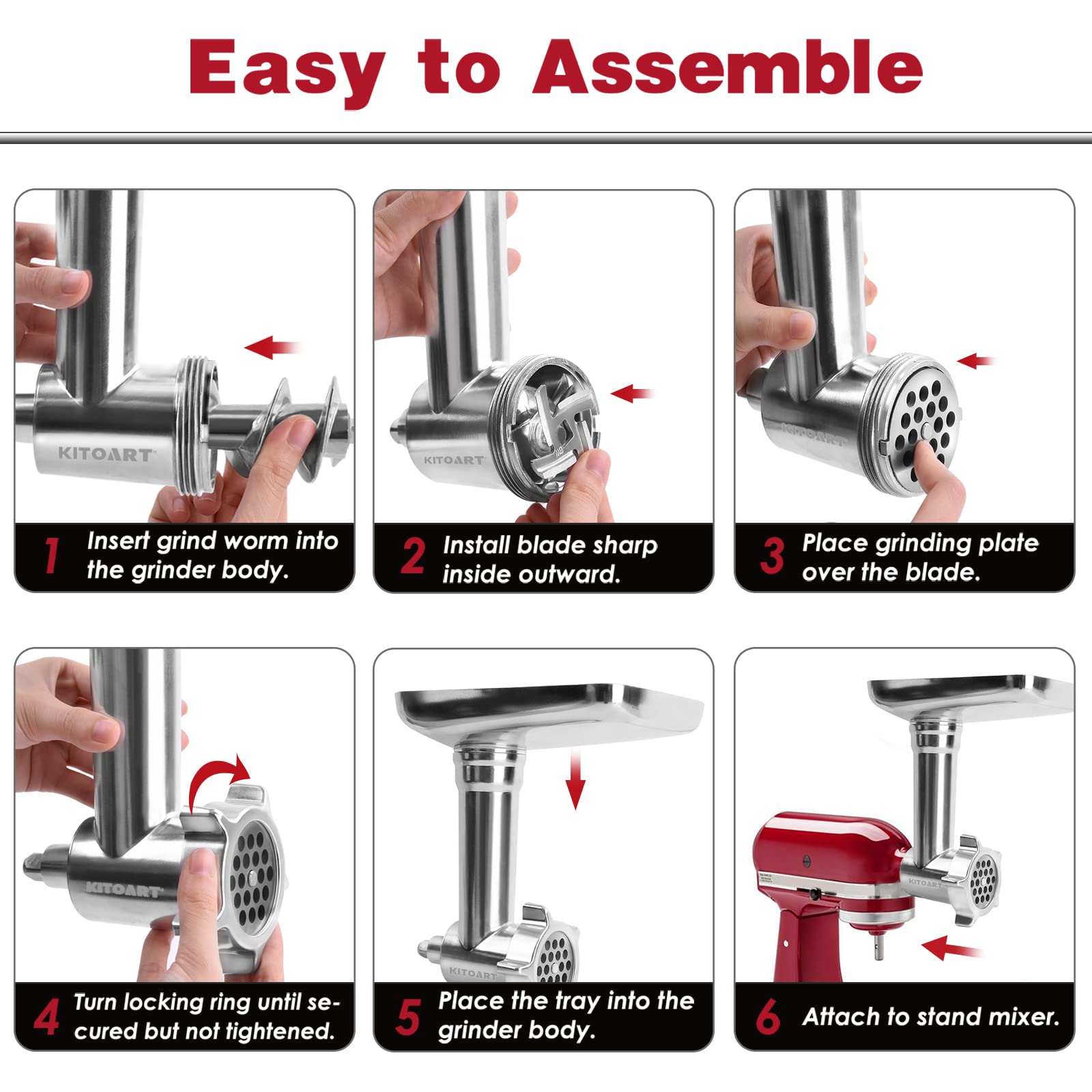 Metal Food Grinder Attachments for KitchenAid Stand Mixers, Meat Grinder, Sausage Stuffer, Durable Perfect Attachment for KitchenAid Mixers, Silver(Machine/Mixer Not Included)