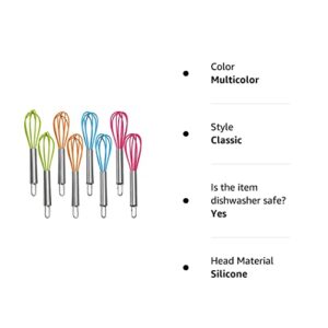 Wtcynla 8 Pack 6" Multi-Color Mini Silicone Kitchen Whisks with Stainless Steel Handles Egg Beater Milk Beater Balloon Whisk for Blending Stirring Whisking and Beating(4 Colors)