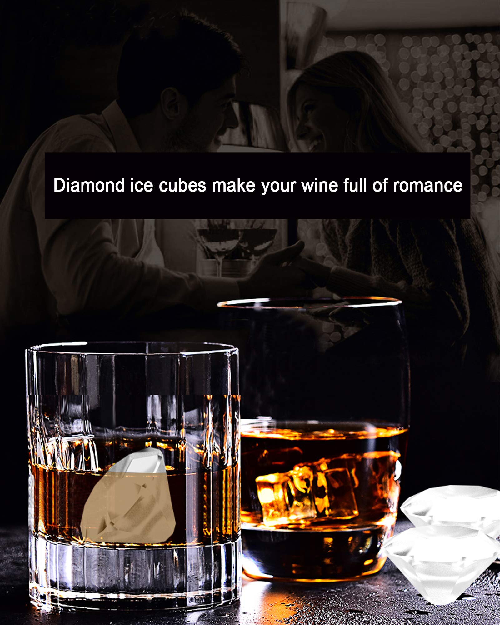 Diamond Ice Cube Molds (Set of 2) Whiskey Ice Cube Tray ，Ice Cube Maker Tray,Diamond Silicone Ice Cube Molds with Lids,Reusable and BPA Free