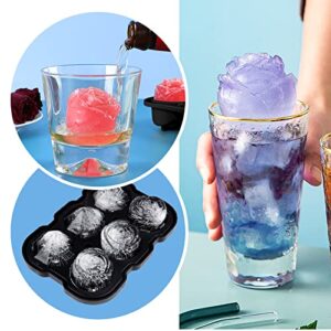 Ice Cube Tray, Mikiwon 2 inch Rose Ice Cube Trays With Covers, 3 Cavity Silicone Rose Ice Tray & 3 Diamond Ice Ball Maker, Easy Release Large Ice Cube Form for Chilled Cocktails, Whiskey Juice Black