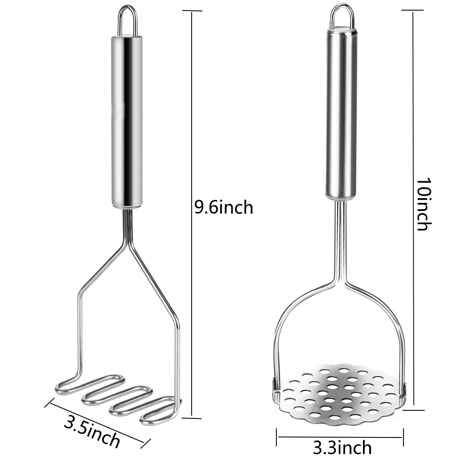 Tefrey 2 Pack Potato Masher, Heavy Duty Stainless Steel Potato Masher Kitchen Tool For Avocado, Mashed Potatoes, Beans, Vegetables etc.