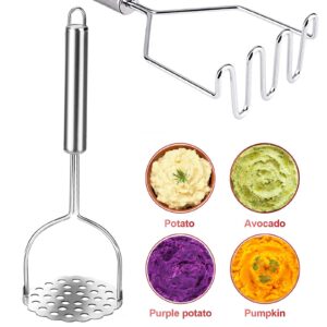 Tefrey 2 Pack Potato Masher, Heavy Duty Stainless Steel Potato Masher Kitchen Tool For Avocado, Mashed Potatoes, Beans, Vegetables etc.