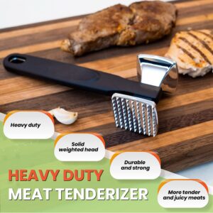 Spring Chef Meat Tenderizer Mallet, Chicken Pounder, Heavy Duty Kitchen Hammer Tool for Food - Beef and Steak Flattener - Solid Construction Beater, Dual Sided Smasher with Soft Grip Handle, Black