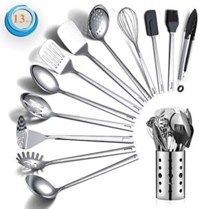 berglander stainless steel cooking utensils set, 13 pieces kitchen utensils set, kitchen tools set with utensil holder non-stick and heat resistant,dishwasher safe, easy to clean (13 packs)