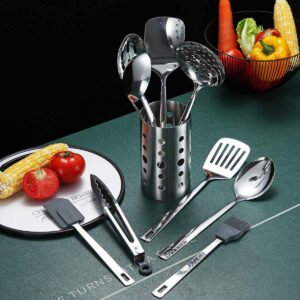 Berglander Stainless Steel Cooking Utensils Set, 13 Pieces Kitchen Utensils Set, Kitchen Tools Set with Utensil Holder Non-Stick and Heat Resistant,Dishwasher Safe, Easy to Clean (13 Packs)