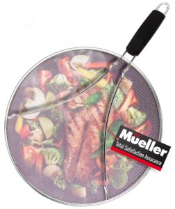 mueller grease splatter screen for frying pan 13", ultra fine mesh prevents 99% of splatter messes, splatter guard shield for safe cooking with resting feet, stainless steel