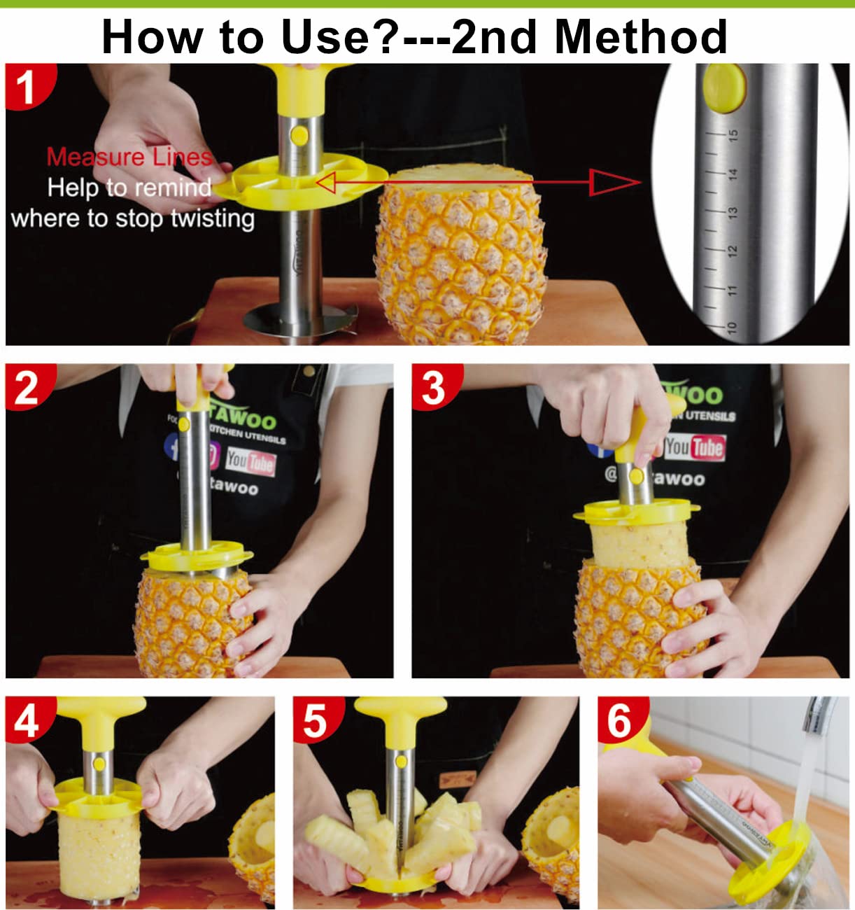 Pineapple Corer and Slicer [Reinforced sharp blades & Heavy duty & Durable], Yhtawoo Pineapple Cutter Corer Peeler, Stainless Steel Decorer Fruit Knife,Easy Core Remover