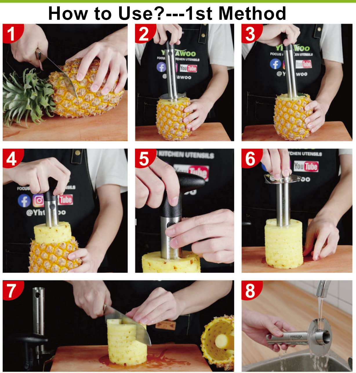 Pineapple Corer and Slicer [Reinforced sharp blades & Heavy duty & Durable], Yhtawoo Pineapple Cutter Corer Peeler, Stainless Steel Decorer Fruit Knife,Easy Core Remover