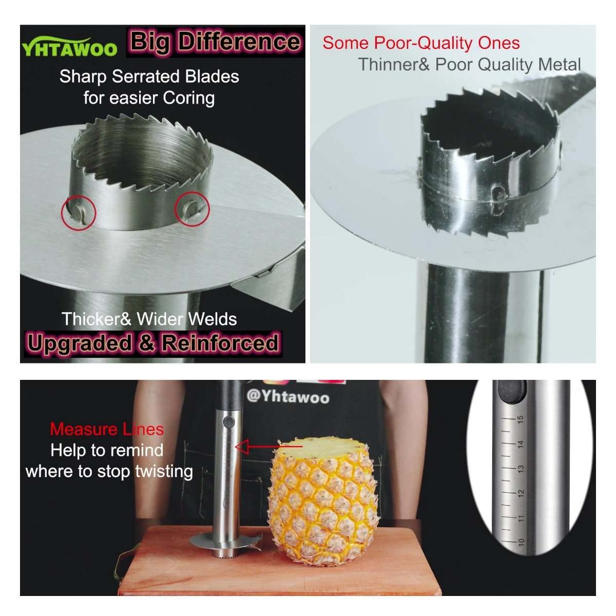 Pineapple Corer and Slicer [Reinforced sharp blades & Heavy duty & Durable], Yhtawoo Pineapple Cutter Corer Peeler, Stainless Steel Decorer Fruit Knife,Easy Core Remover