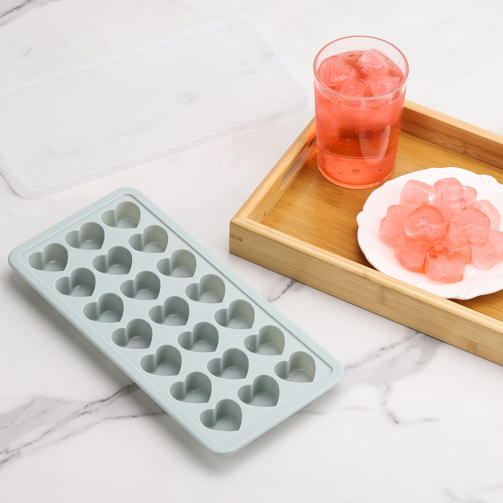 Heart Shaped Ice Cube Trays with Lid, Silicone Heart Mold, Easy Release Ice Trays, 21-Cavity Heart Molds for Ice Cubes, Gelatine, Chocolate, Baking and Candy