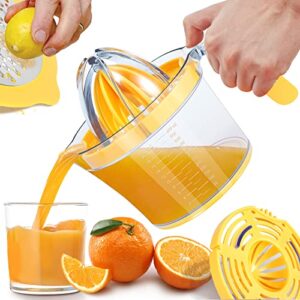 manual juicer, chefville mj02 multifunctional hand juicer, lemon lime squeezer with comfortable grip handle, 21-ounce capacity orange juicer (orange)