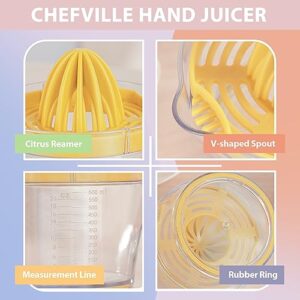 Manual Juicer, ChefVille MJ02 Multifunctional Hand Juicer, Lemon Lime Squeezer with Comfortable Grip Handle, 21-Ounce Capacity Orange Juicer (ORANGE)