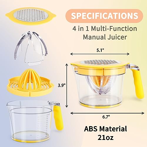 Manual Juicer, ChefVille MJ02 Multifunctional Hand Juicer, Lemon Lime Squeezer with Comfortable Grip Handle, 21-Ounce Capacity Orange Juicer (ORANGE)