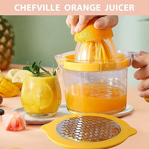 Manual Juicer, ChefVille MJ02 Multifunctional Hand Juicer, Lemon Lime Squeezer with Comfortable Grip Handle, 21-Ounce Capacity Orange Juicer (ORANGE)