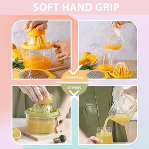 Manual Juicer, ChefVille MJ02 Multifunctional Hand Juicer, Lemon Lime Squeezer with Comfortable Grip Handle, 21-Ounce Capacity Orange Juicer (ORANGE)