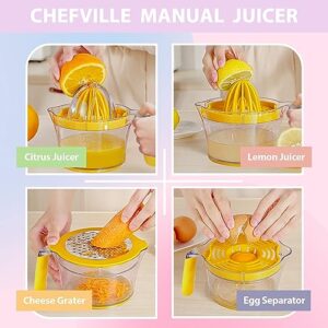 Manual Juicer, ChefVille MJ02 Multifunctional Hand Juicer, Lemon Lime Squeezer with Comfortable Grip Handle, 21-Ounce Capacity Orange Juicer (ORANGE)