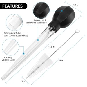 SCHVUBENR Large Turkey Baster with Cleaning Brush - Premium Baster Tool for Cooking - Easy to Use and Clean - Powerful Bulb Baster Syringe - Dishwasher Safe - Flavor Meat Poultry, Beef, Chicken(Black)