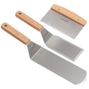 professional metal spatula set - stainless steel spatula and griddle scraper - heavy spatula griddle accessories great for cast iron griddle bbq flat top grill - commercial grade